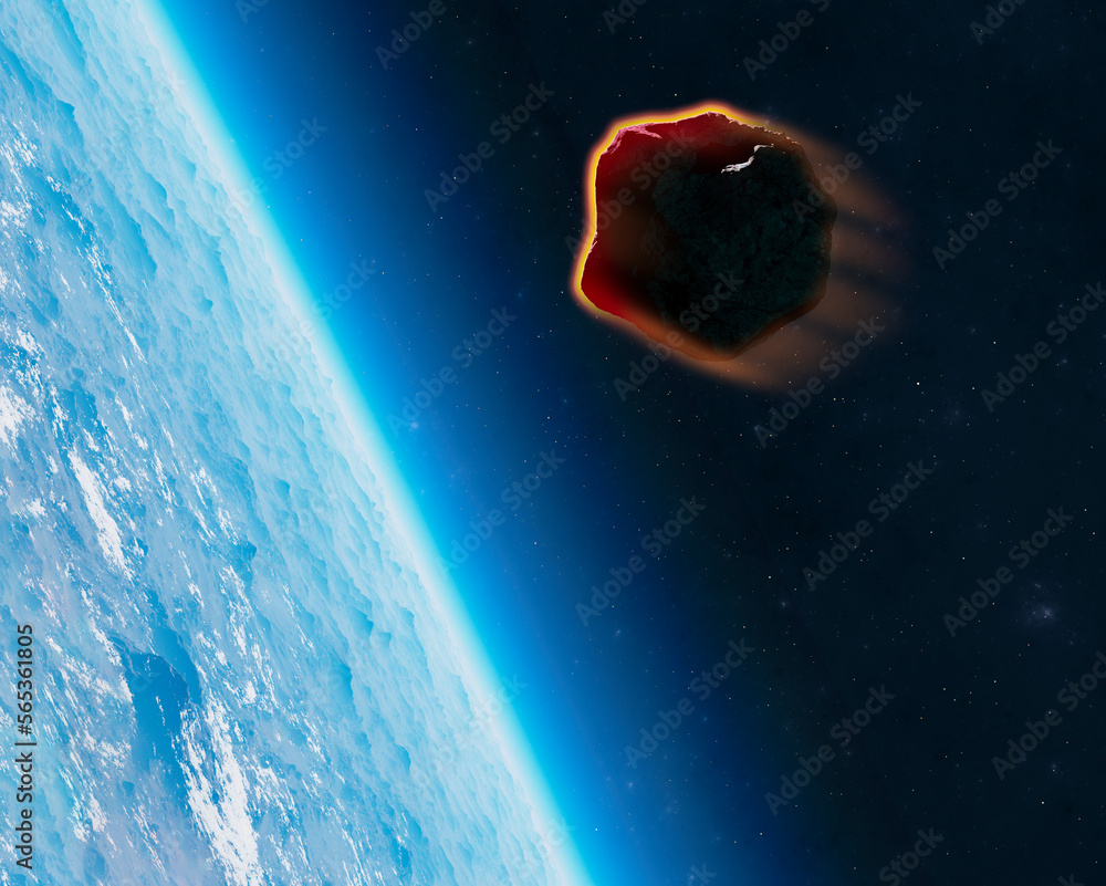 Meteorite approaching Earth. Passage of the asteroid near the Earth ...