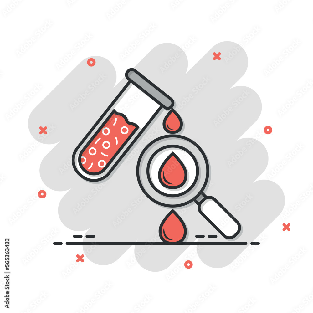 Blood test tube icon in comic style. Hematology cartoon vector ...