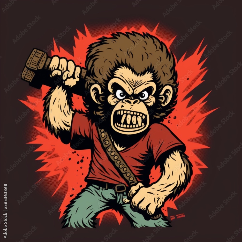 Generative AI technology, angry monkey cartoon shirt design Stock ...