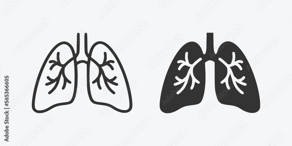 Lungs vector icon. Black medical icon. Human organ, lungs, anatomy ...