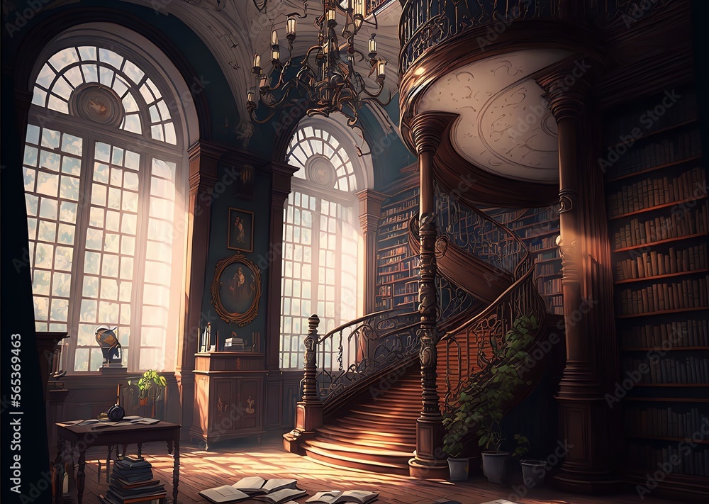 Gothic library. library in gloomy, and moody cathedral design. Fantasy ...