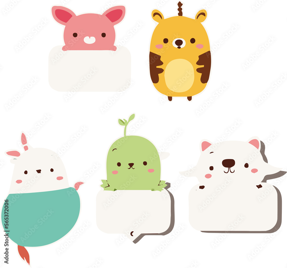Cute animal cartoon stickers with name tag on transparent background ...