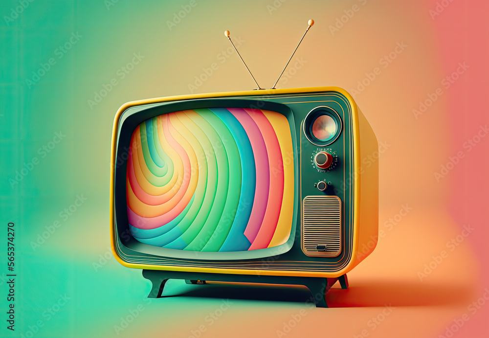 retro tv on vibrant colors created with Generative AI technology Stock ...