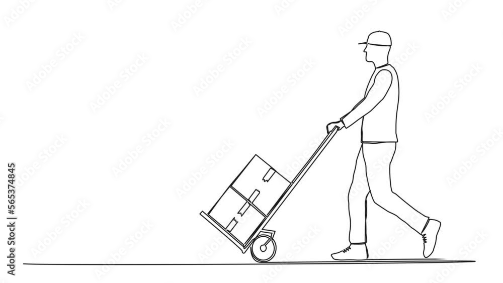 animated continuous single line drawing of parcel carrier or delivery ...
