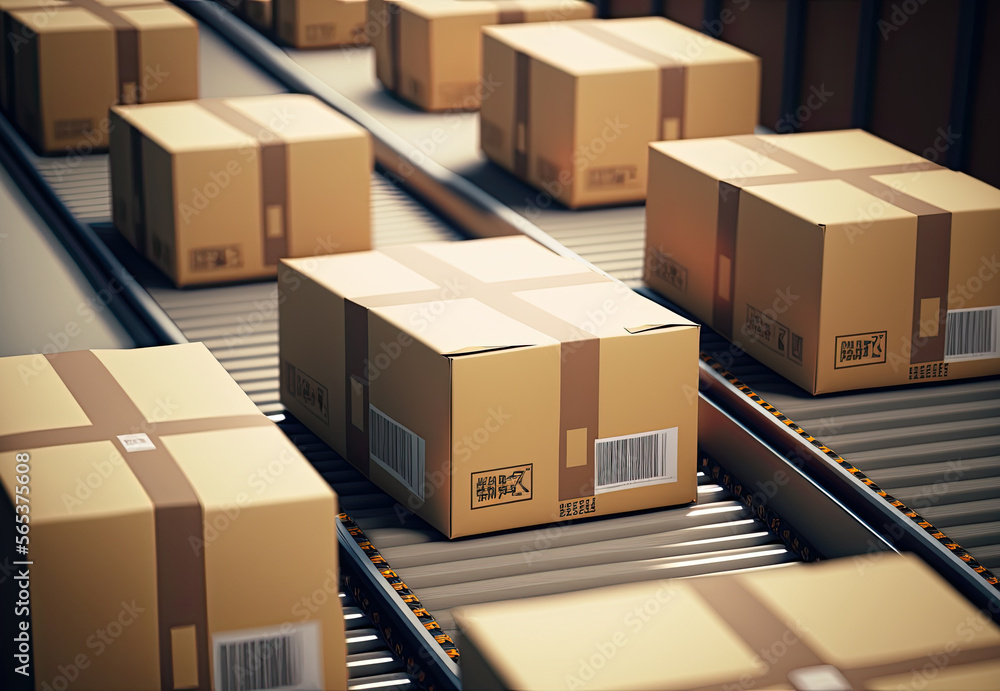 stack of boxes in logistic centre created with Generative AI technology ...