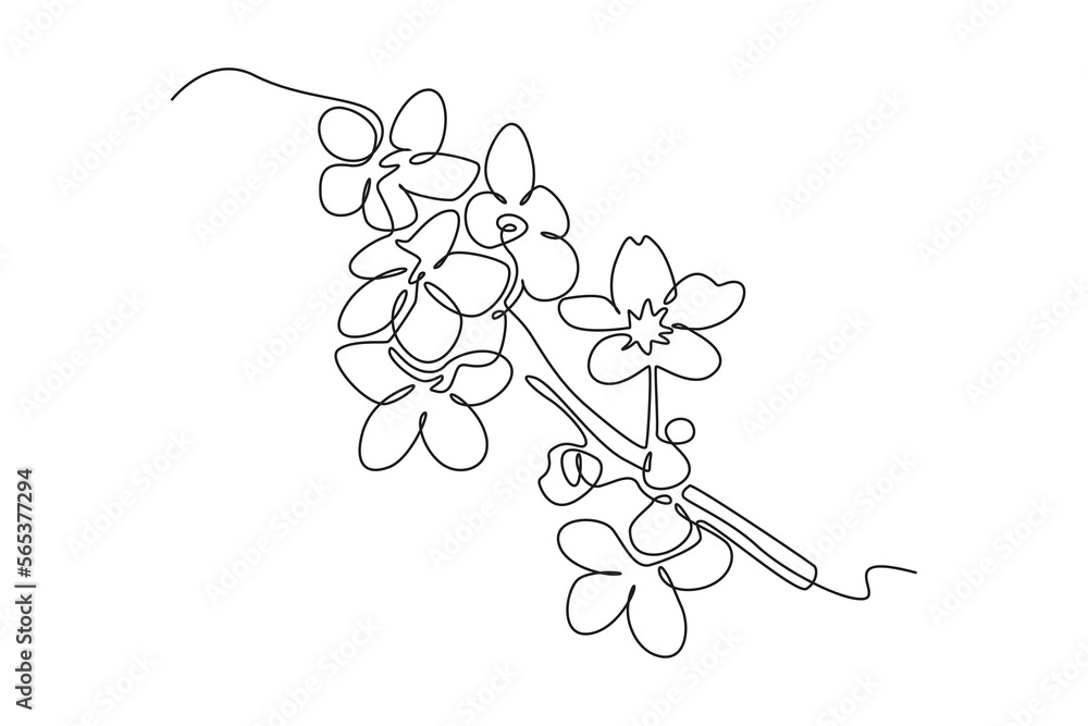 Stockvector Continuous one line drawing Cherry tree spring flower ...