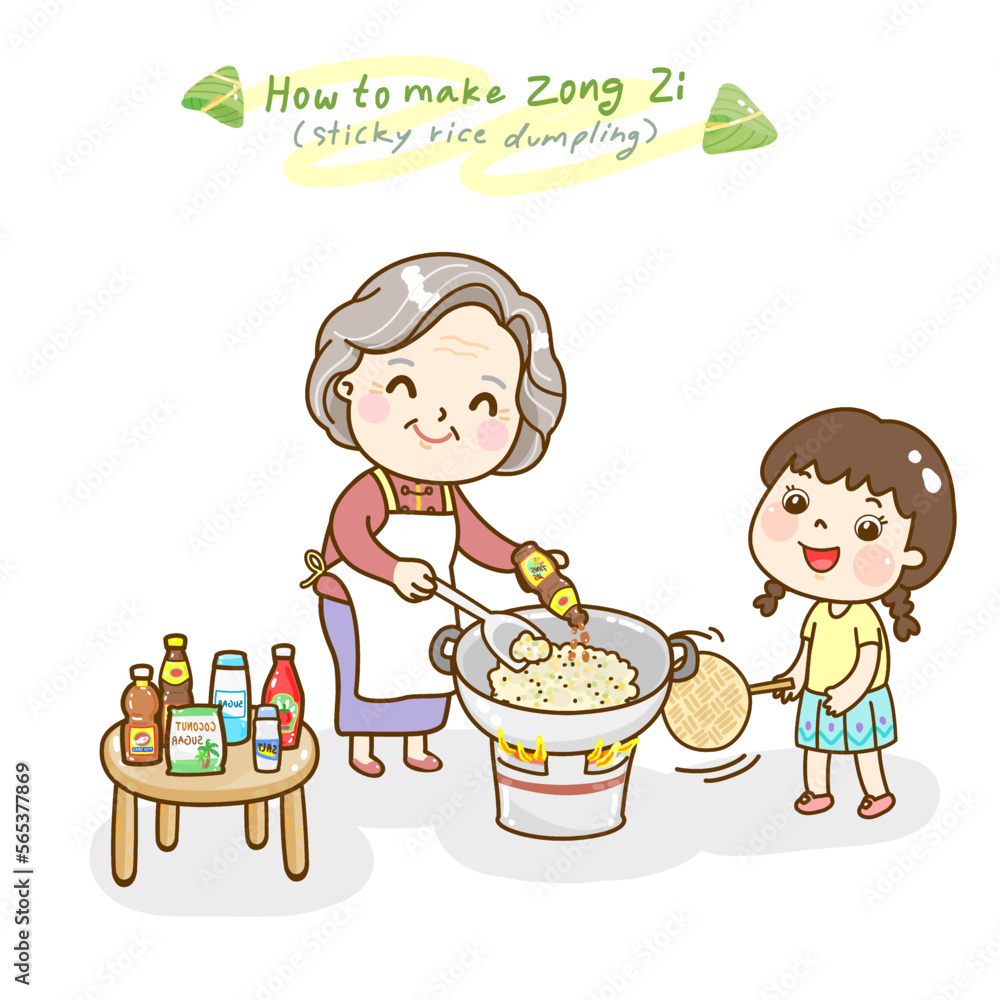Cartoon zongzi sticky rice dumpling. Stock Vector | Adobe Stock