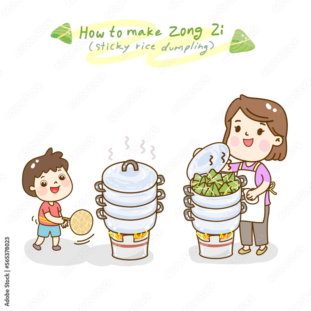 Cartoon zongzi sticky rice dumpling. Stock Vector | Adobe Stock