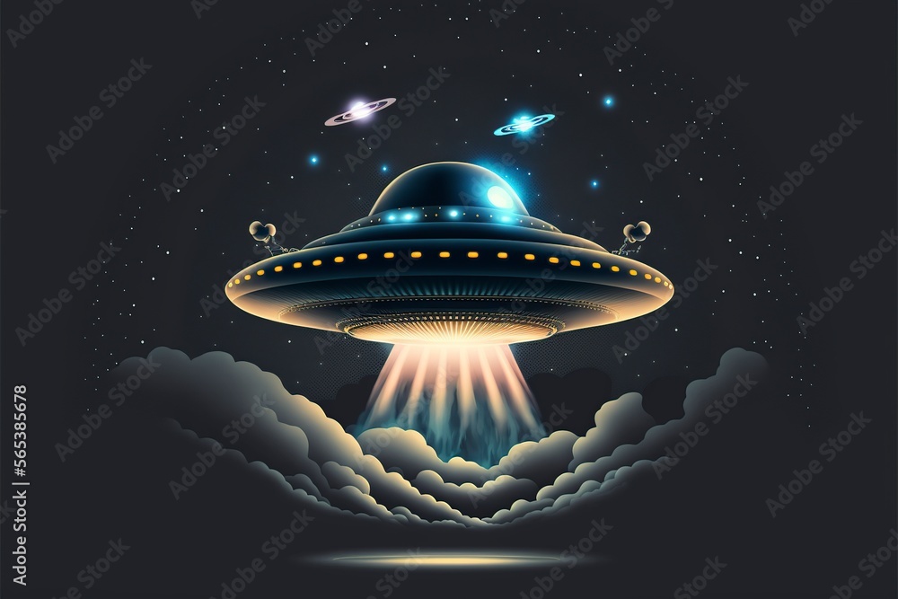cartoon illustration of a UFO flying saucer or spaceship taking off ...