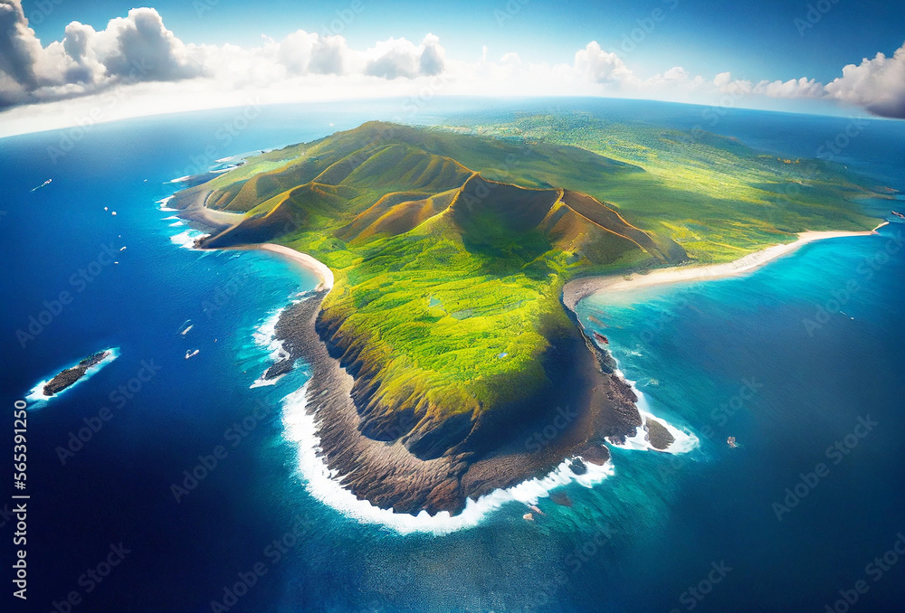 Beautiful aerial view of Hawaii. Generative Ai Art. Island with dense ...