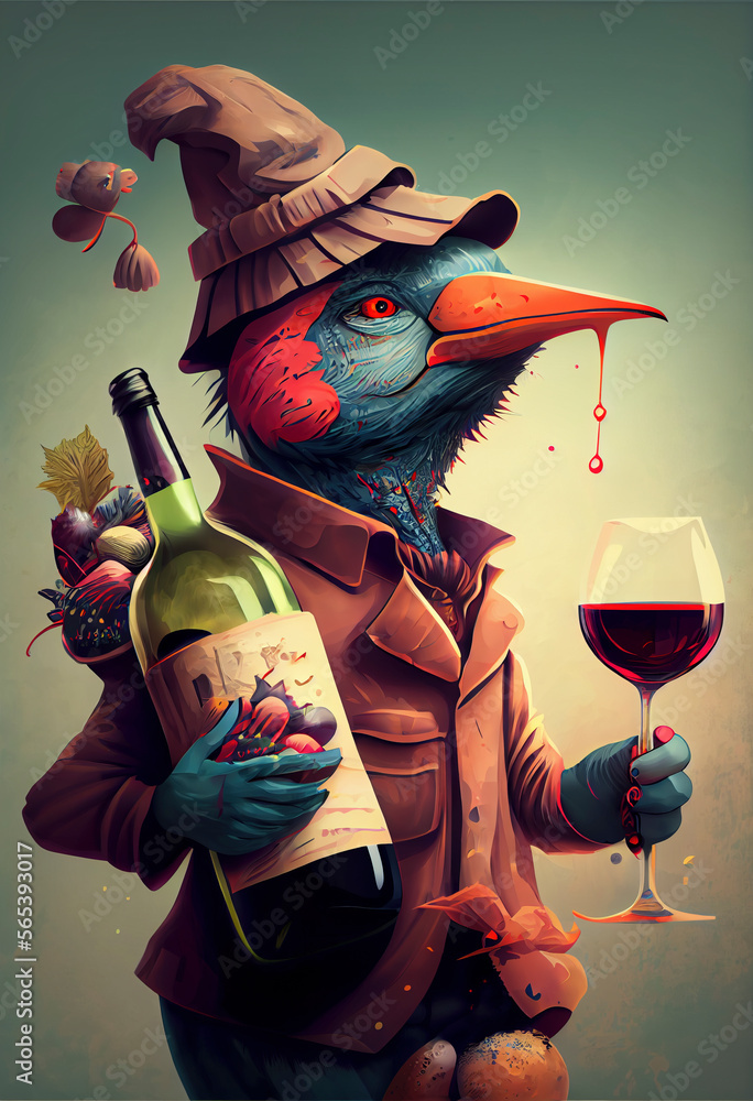 vintage and funny wine illustration with people and abstract people ...