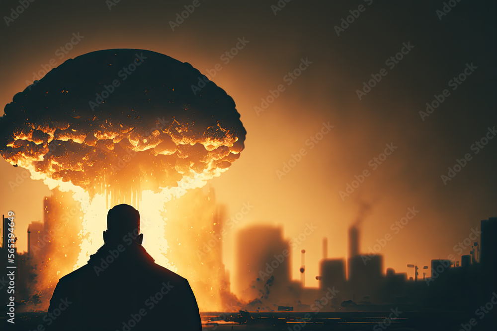 Silhouette of Witness: Nuclear Explosion in the Distance, Generative AI ...