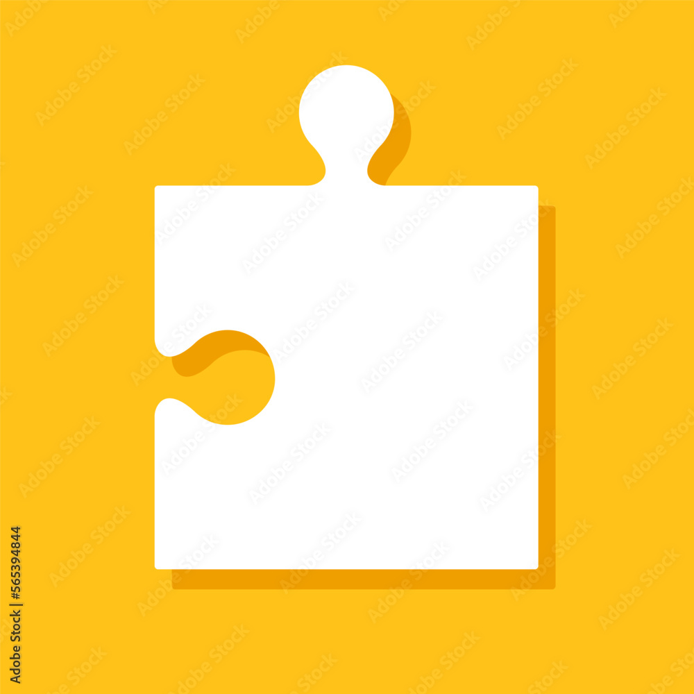 White puzzle piece icon. Jigsaw symbol with shadow isolated on yellow ...