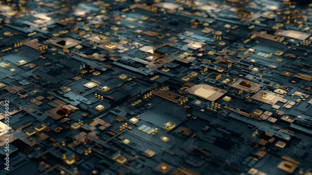High tech integrated circuit board with processor close up. Electronic ...