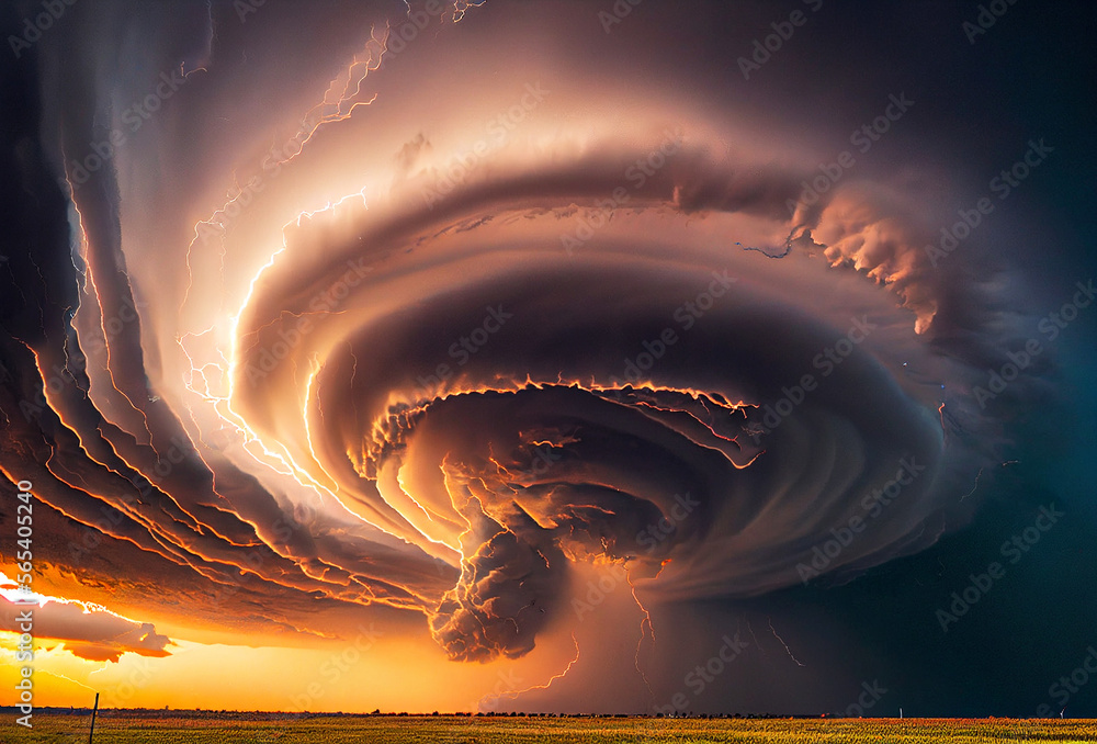 Storm with wind and lightning. Hurricane or super typhoon over the ...