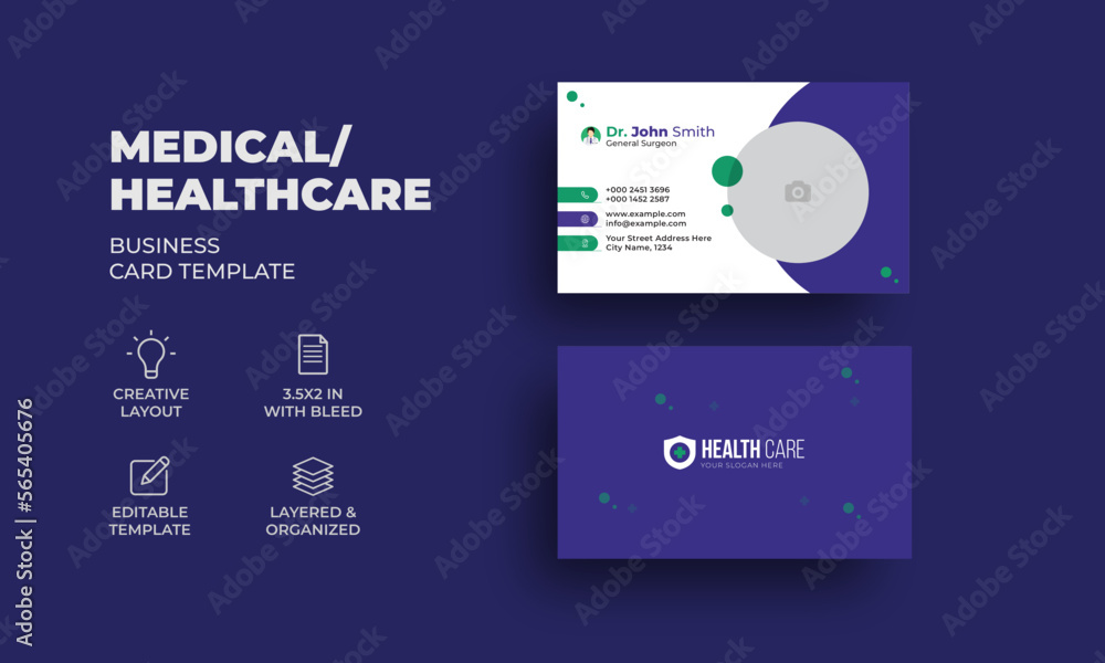 modern medical business card template / healthcare card with color ...