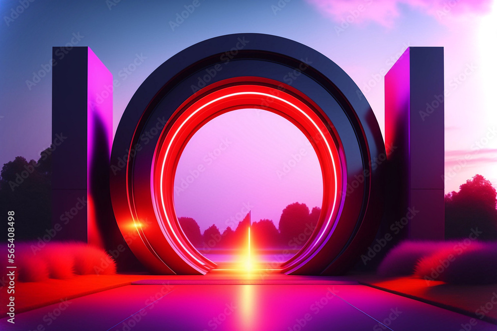 Futuristic portal gate for another dimension at sunset time, human ...