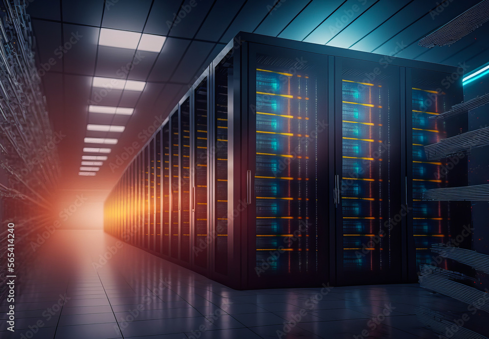 This dynamic image of a data center interior provides a dramatic visual ...