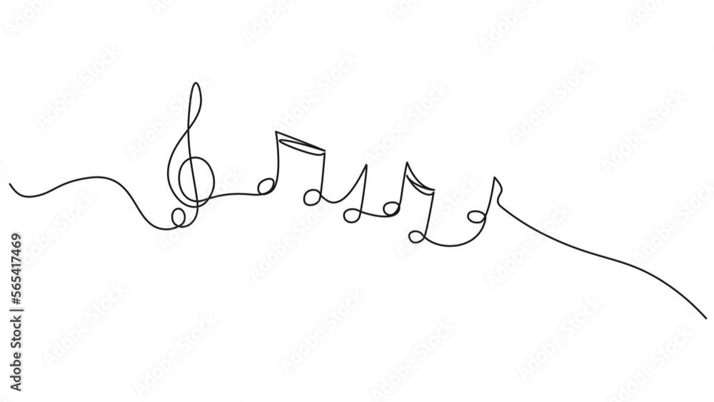 animated continuous single line drawing of music notes and treble clef ...