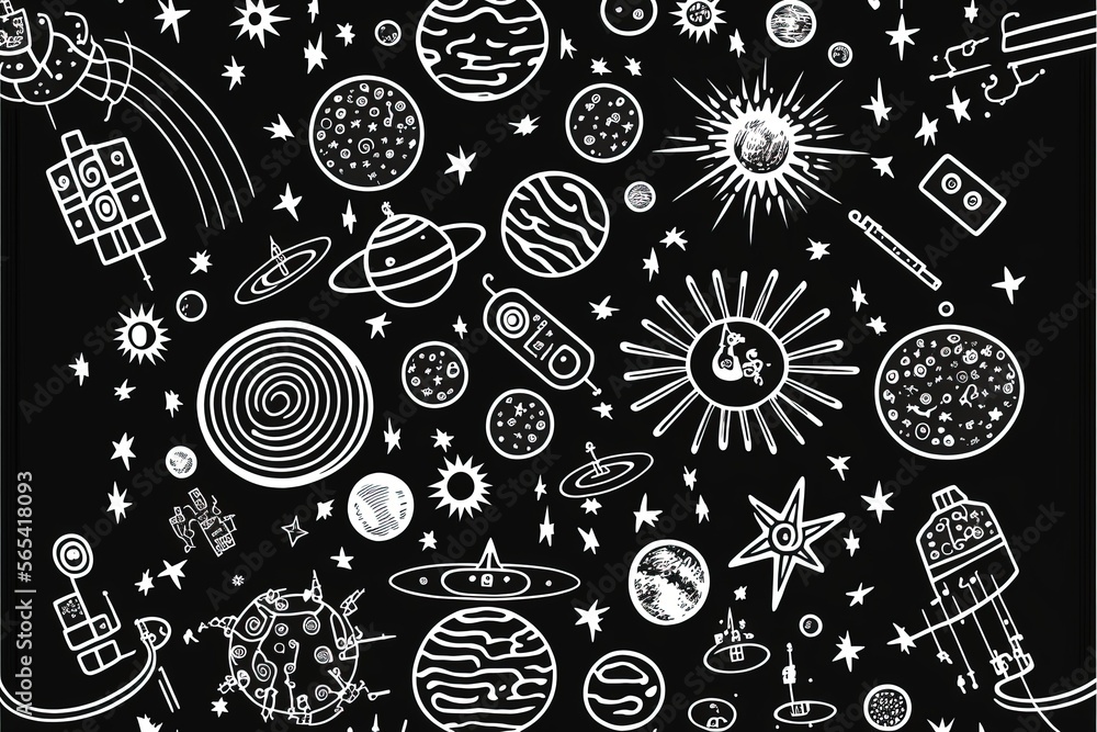Retro line work of a beautiful outer space iconography pattern with ...
