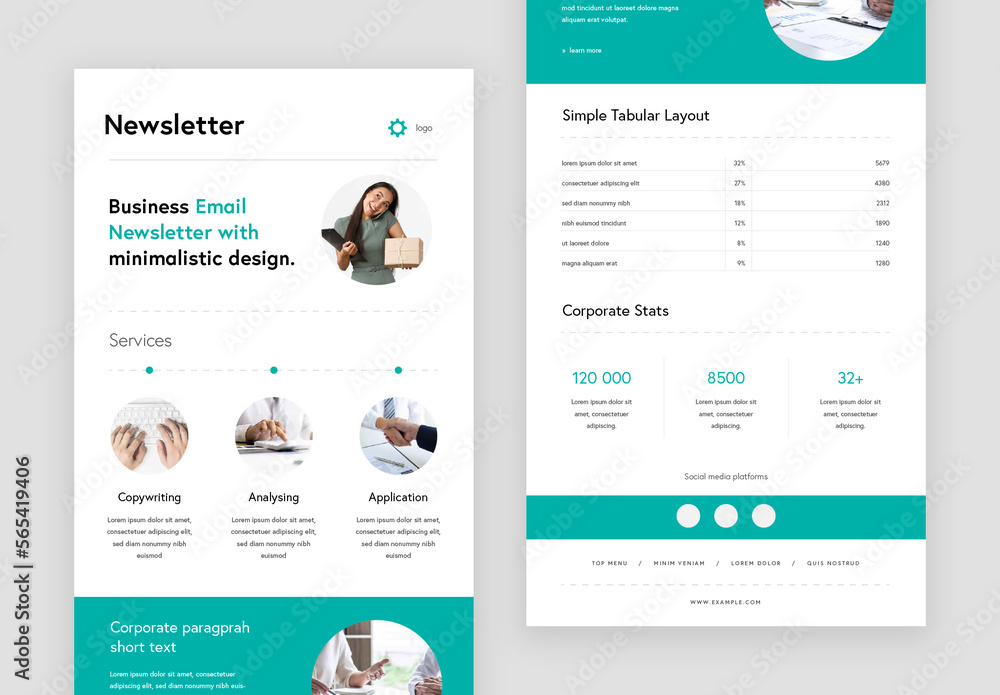 Elegant Newsletter With Teal Accent For Email Marketing Stock Template ...