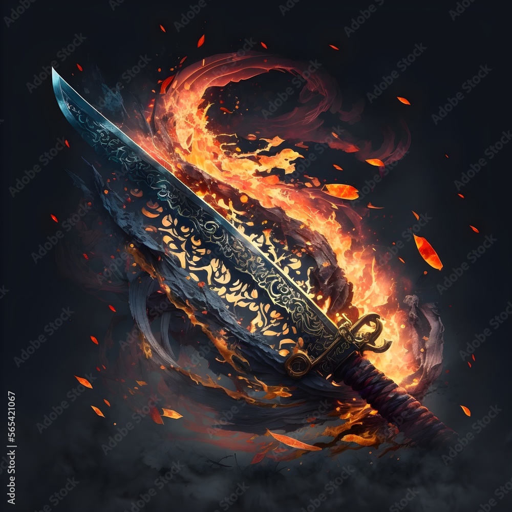 burning fire in the fire, sword with flames and fire, generative ai art ...