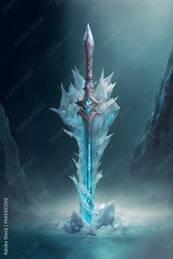ice sword in the dark, generative ai art Stock Illustration | Adobe Stock