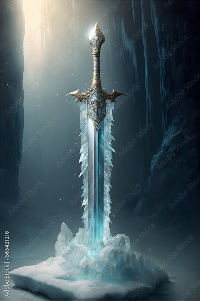 ice sword in the dark, generative ai art Stock Illustration | Adobe Stock