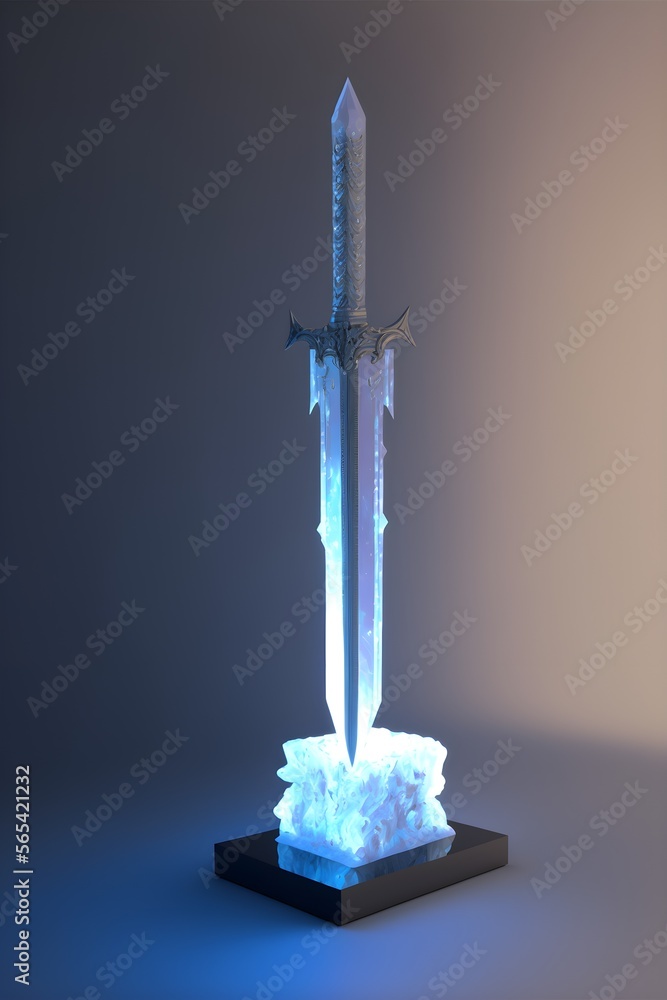 ice sword in the dark, generative ai art ilustração do Stock | Adobe Stock