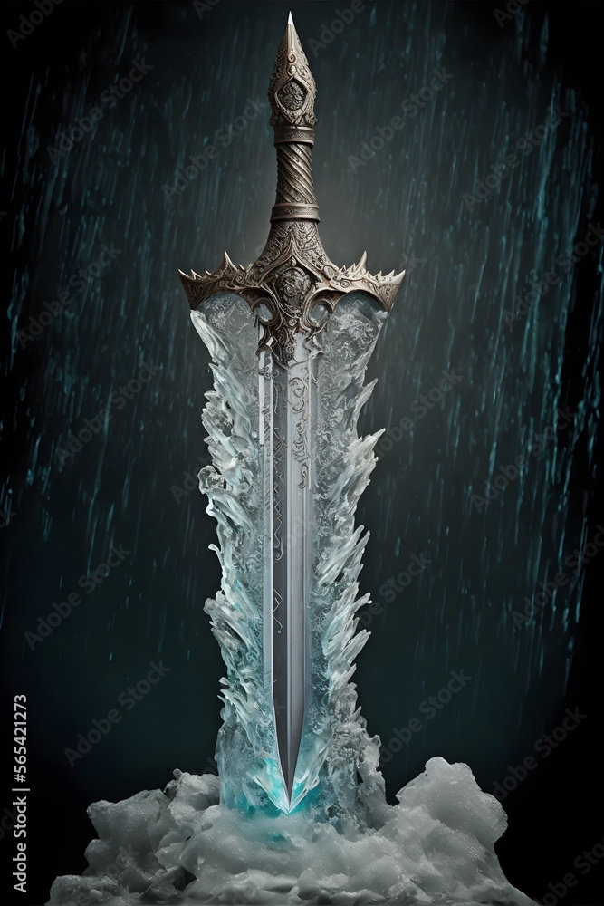 ice sword in the dark, generative ai art Stock Illustration | Adobe Stock