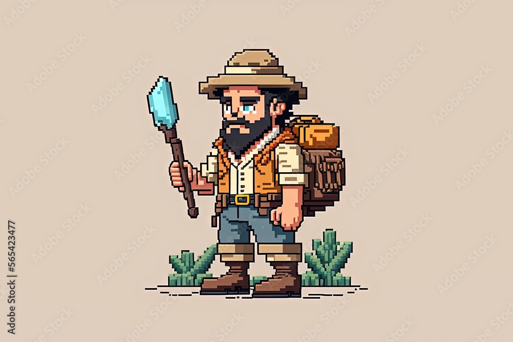 Pixel art character of explorer, archaeologist and researcher for RPG ...