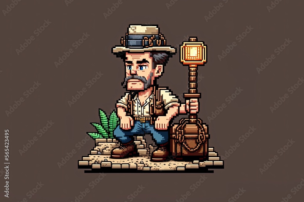 Pixel art character of explorer, archaeologist and researcher for RPG ...