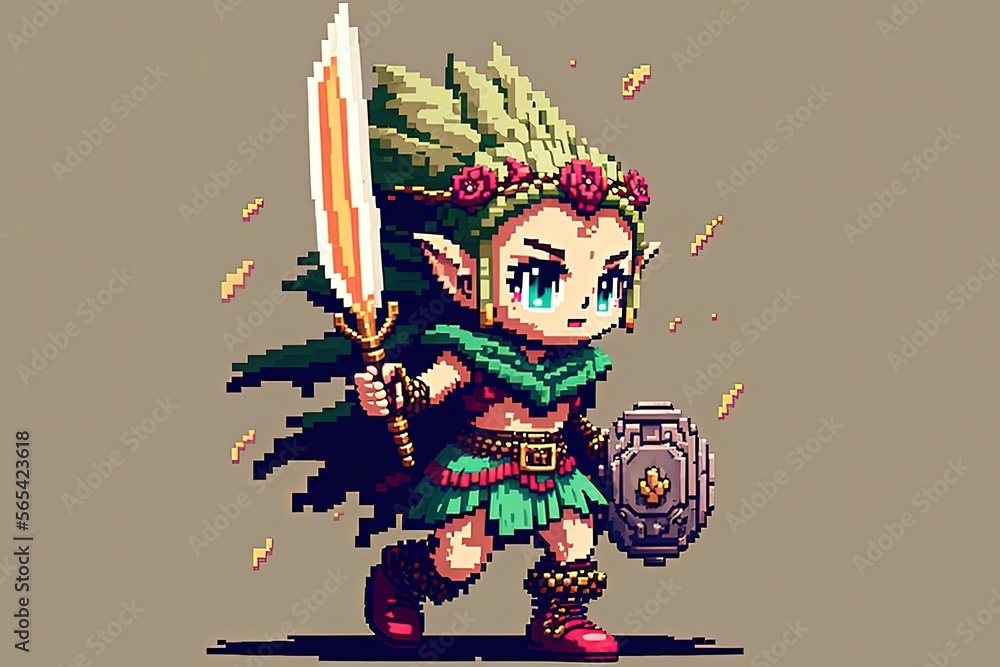 Pixel art character of elf for RPG game, character in retro style for 8 ...