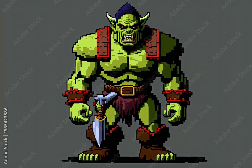 Pixel art orc character for RPG game, character in retro style for 8 bit game Stock Illustration ...
