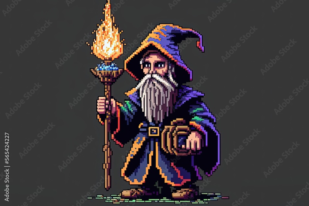 Pixel art wizard character for RPG game, character in retro style for 8 ...