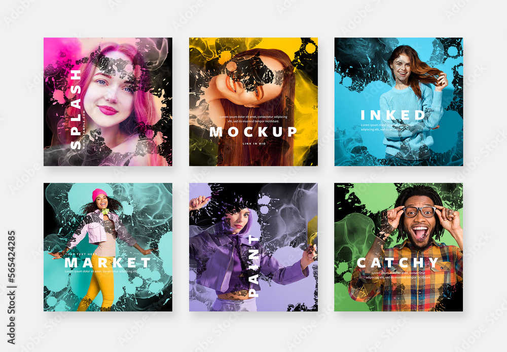 Mobile Post Layouts With Paint Splash Photo Placeholders Stock Template ...