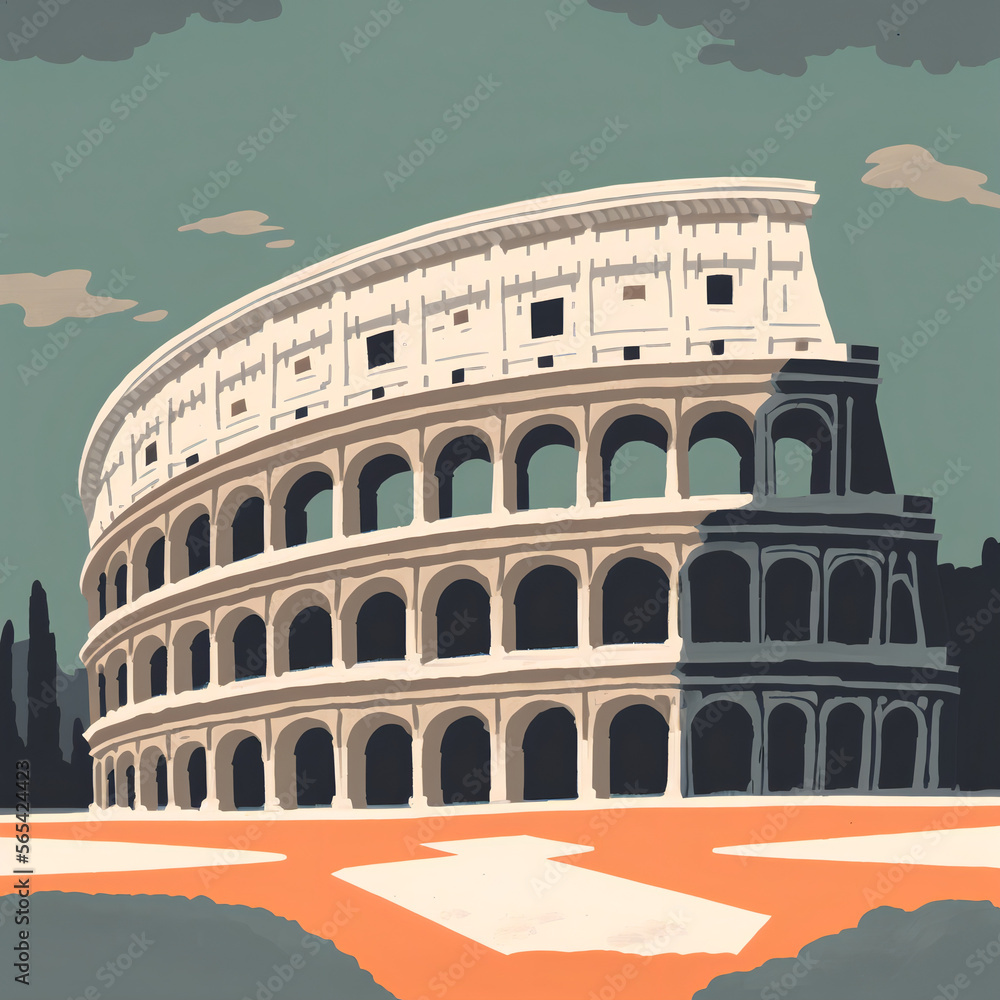 Illustration of the Colosseum, an iconic symbol of ancient Rome. The ...