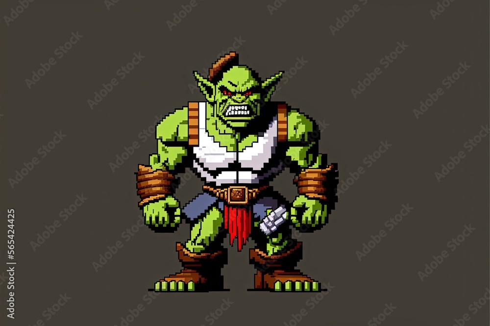 Pixel art orc character for RPG game, character in retro style for 8 ...