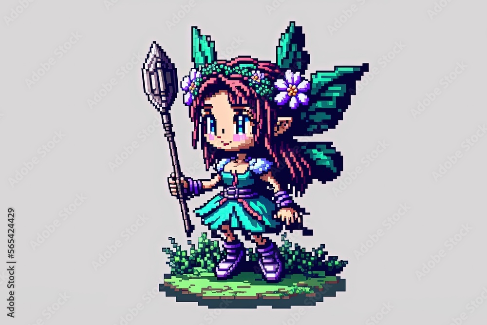 Pixel art fairy character for RPG game, character in retro style for 8 ...