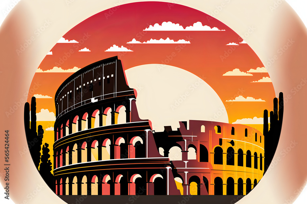 Illustration of the Colosseum, an iconic symbol of ancient Rome. The ...