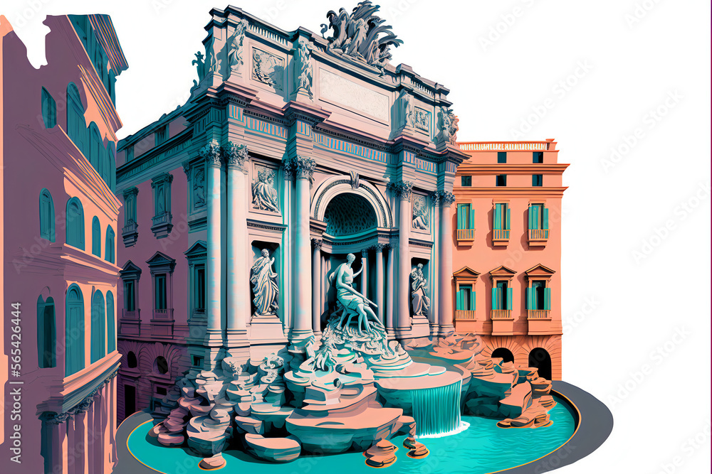 This illustration depicts the iconic Fontana di Trevi (Trevi Fountain ...
