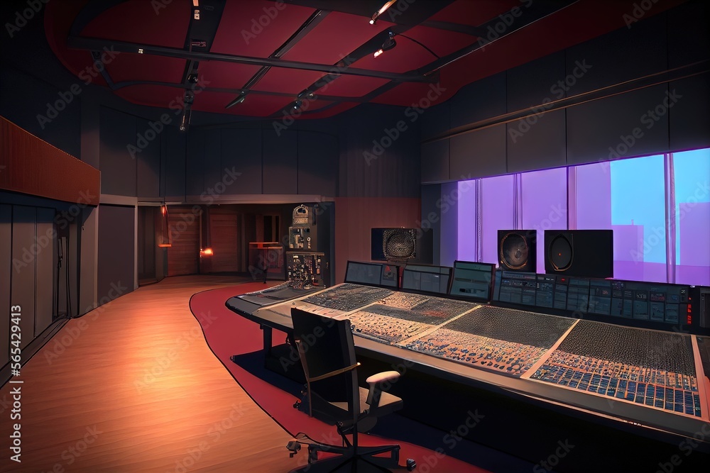 Interior of a professional recording studio. Modern 3D animation style ...