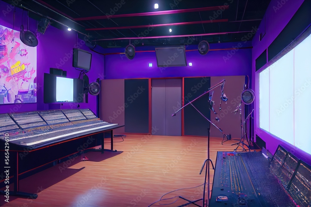 Interior of a professional recording studio. Modern 3D animation style ...