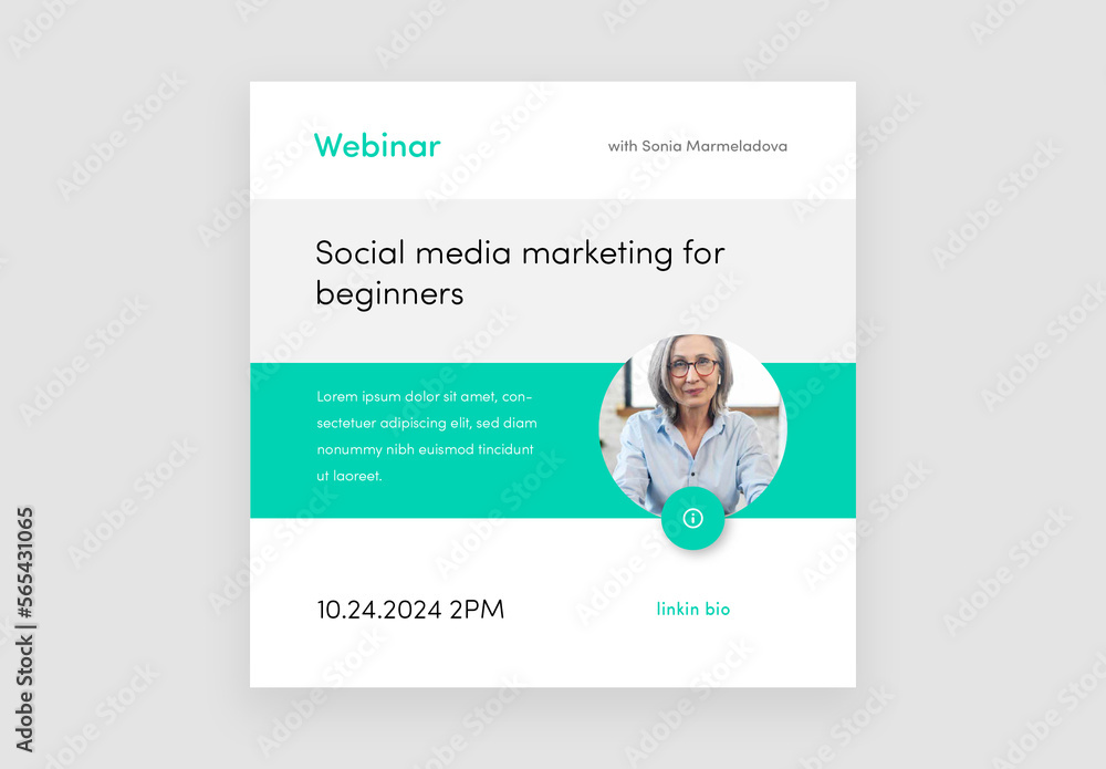 Elegant Teal Webinar Layout For Social Media Networks Stock Template ...