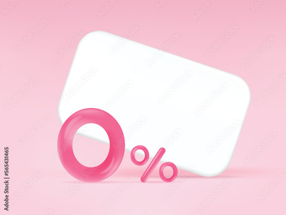 3d pink zero percentage isolated on pink background. Business promotion ...