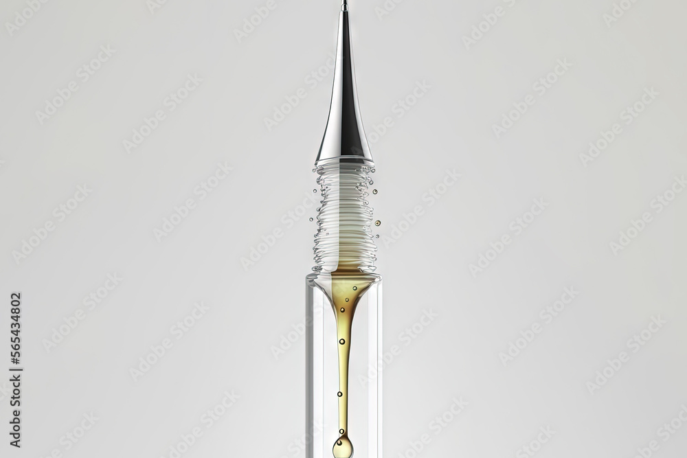 a liquid dropper with a liquid dropper inside of it, on a white ...