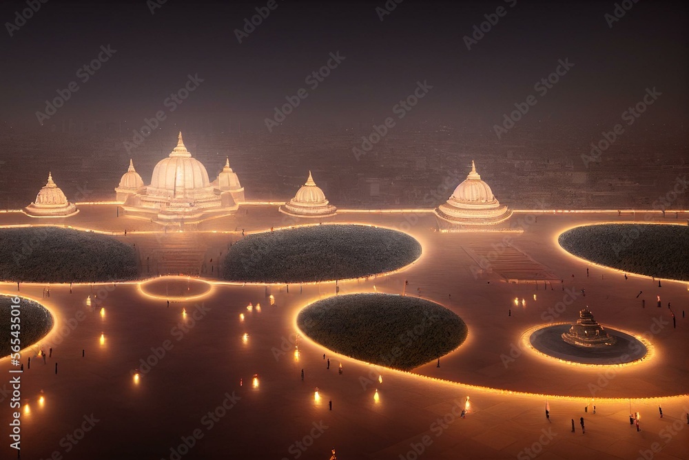 night view of akshardham temple in delhi, india. Generative AI Stock ...