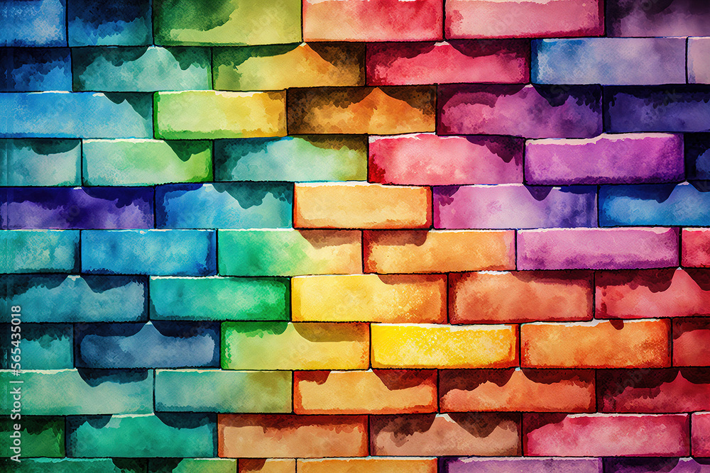 Rainbow brick wall background, high quality, banner, design Stock ...