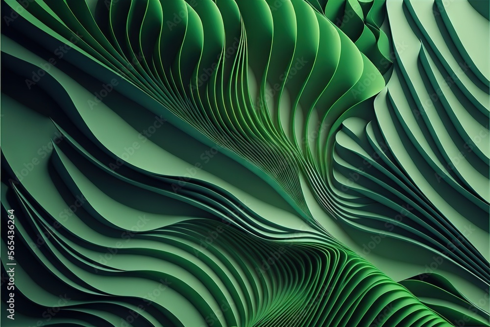 a green abstract background with wavy lines and curves of green color, with a black background ...