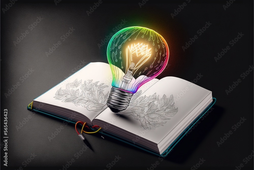a book with a light bulb on top of it and a pen on the page next to it ...